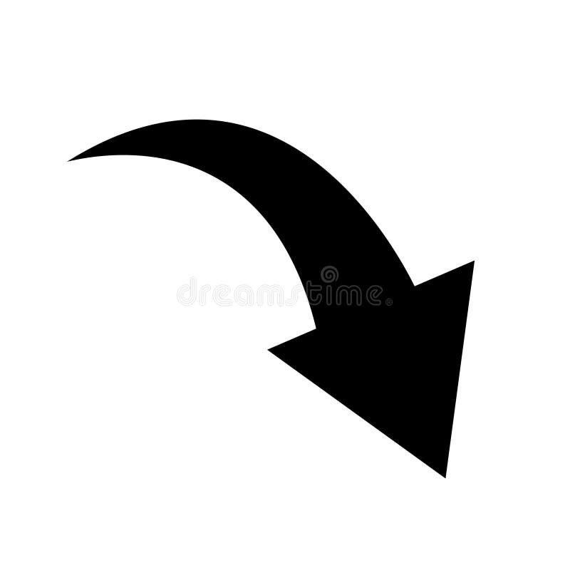 Sharp Curved Arrow Icon. Vector Black Rounded Arrow. Direction Pointer ...