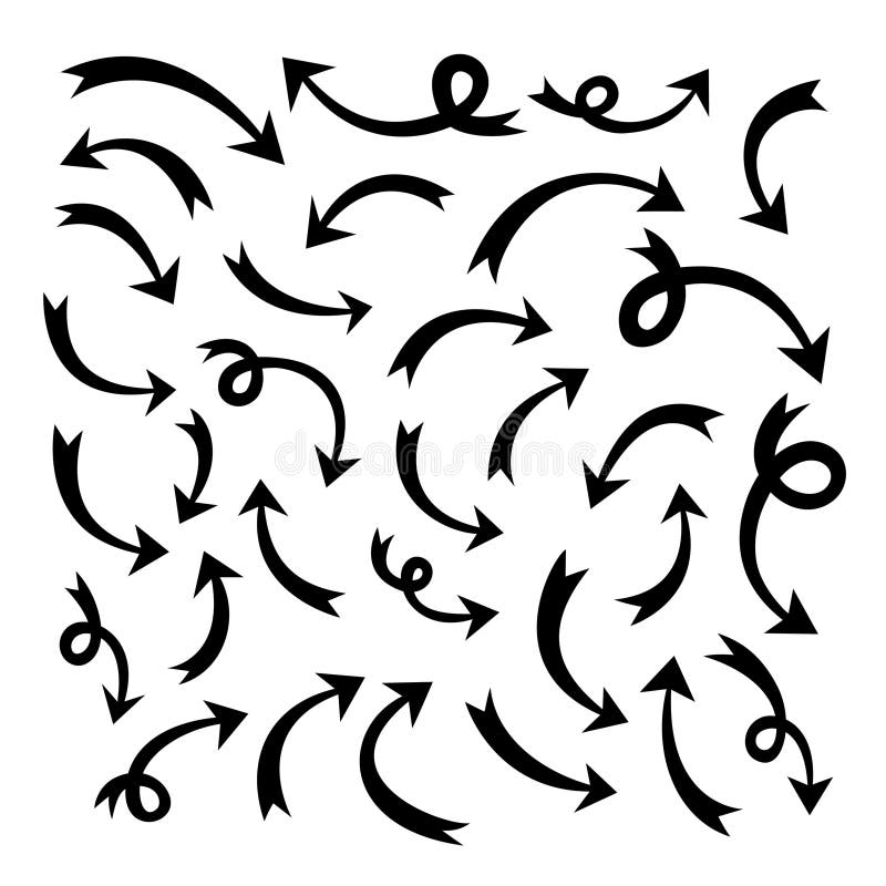 Sharp Curved Arrows Collection. Vector Hand Drawn Sketch Arrows. Doodle ...