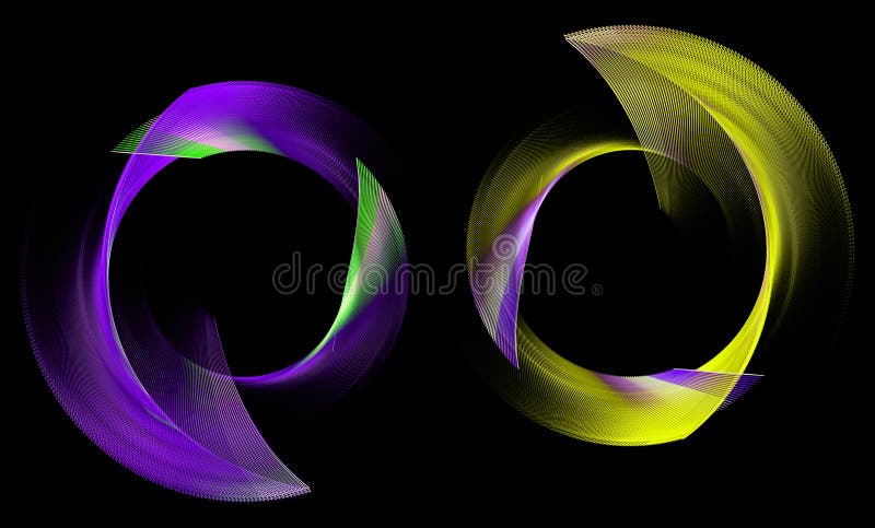 Sharp Curved Striped Colorful Blades Create Round Frames on a Black ...