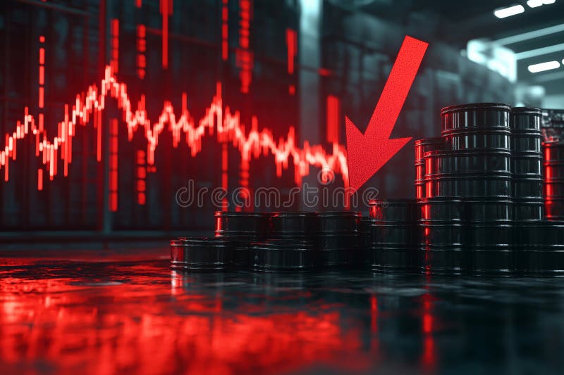 Sharp Decline in Market Trends Depicted through Falling Oil Barrels and ...