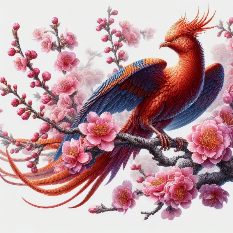 A Sharp, Detailed Image of a Fenghuang, a Chinese Phoenix, Perched ...