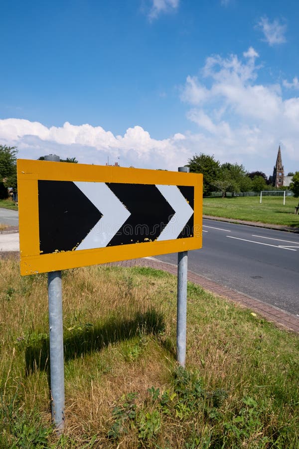 Sharp Deviation of Route Sign Thornton Hough Wirral June 2020 Stock ...
