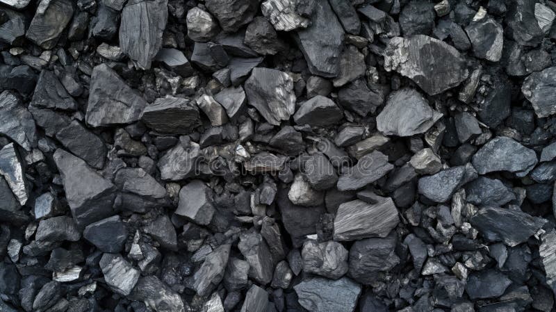 Sharp Different Size Pieces of Coal Stones with Ash Around, Gray and ...