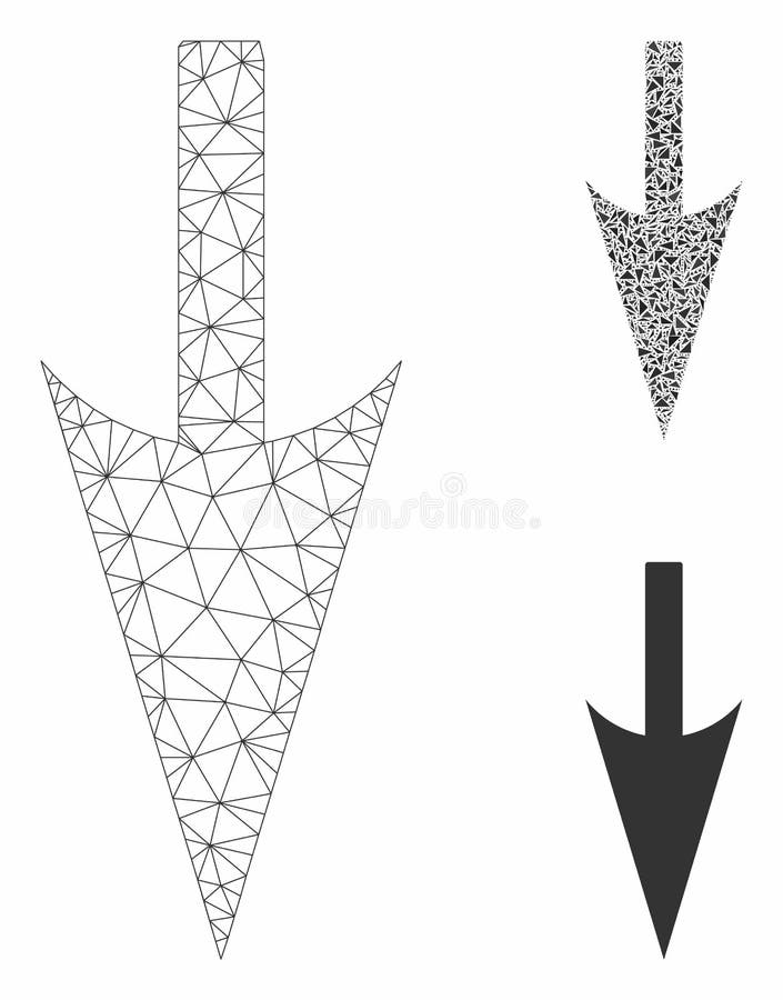 Sharp Down Arrow Vector Mesh Wire Frame Model and Triangle Mosaic Icon ...