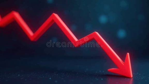 Sharp Downward Sloping Line Graph, Red Arrow Pointing Down, Red ...