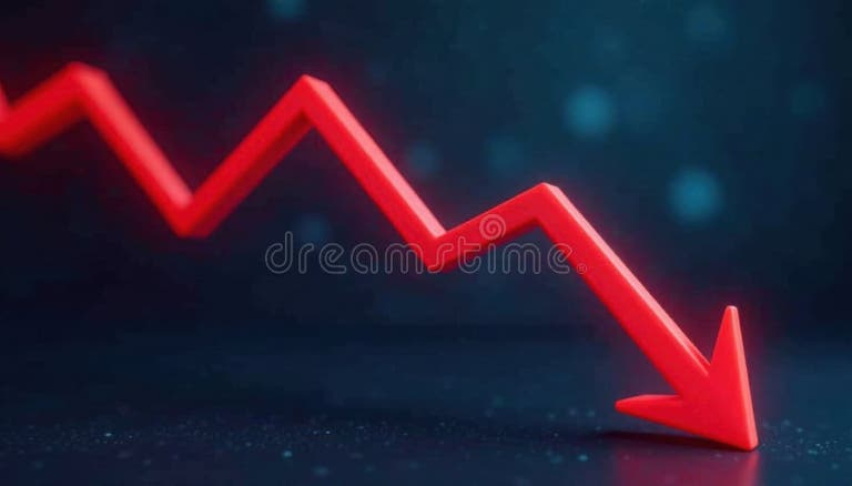 Sharp Downward Sloping Line Graph, Red Arrow Pointing Down, Red ...