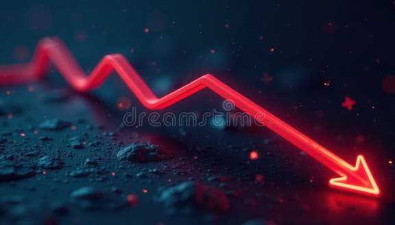 Sharp Downward Sloping Line Graph, Red Arrow Pointing Down, Statistics ...