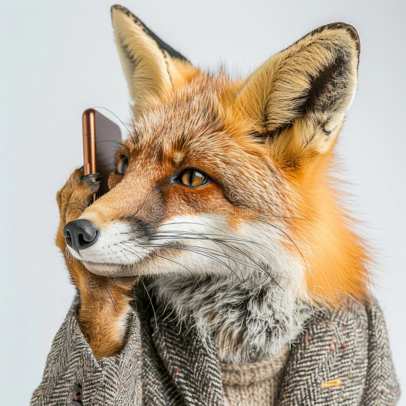 Sharp Dressed Fox on Phone Call, Isolated on White Background ...