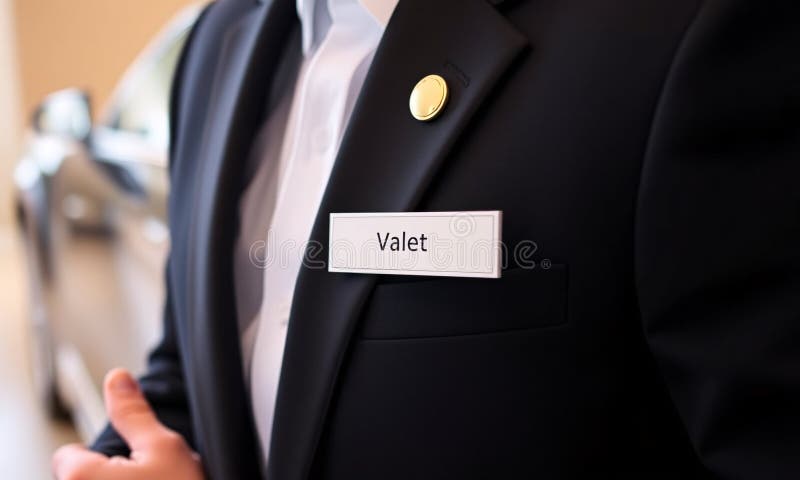 A Sharp-dressed Hotel Valet in a Sleek Black Uniform Standing beside a ...