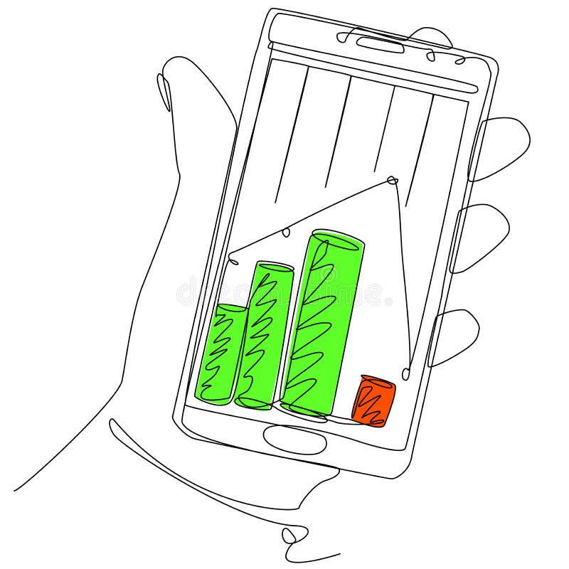 A Sharp Drop in the Financial Chart with Columns on the Gadget Screen ...