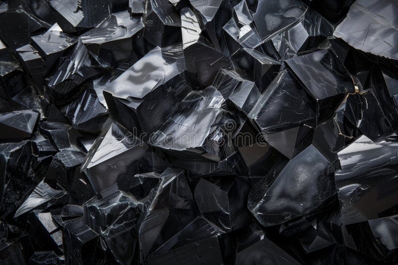 Sharp-edged, Angular Black Glass Pieces Piled Up Closely, Emphasize the ...