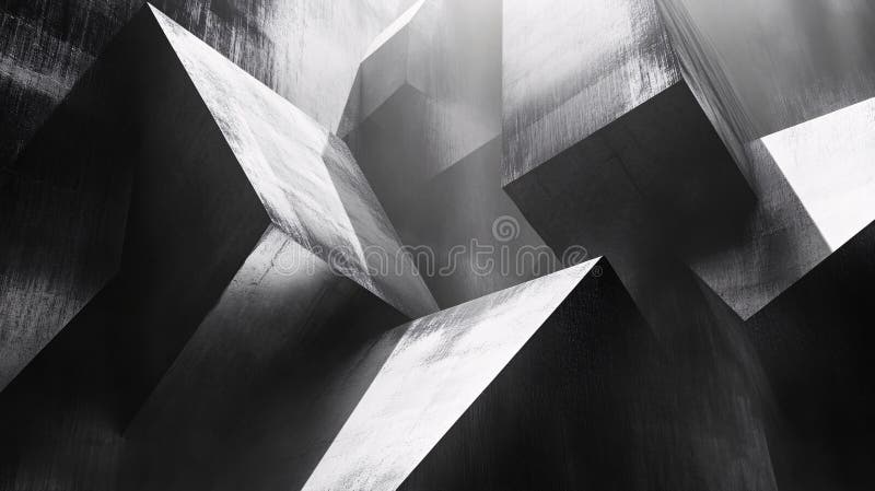 Sharp-edged Black and White Cubes and Pyramids Stand Out Against an ...