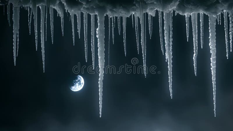 The Sharp Edges of Icicles Hanging from a Rooftop Illuminated by the ...