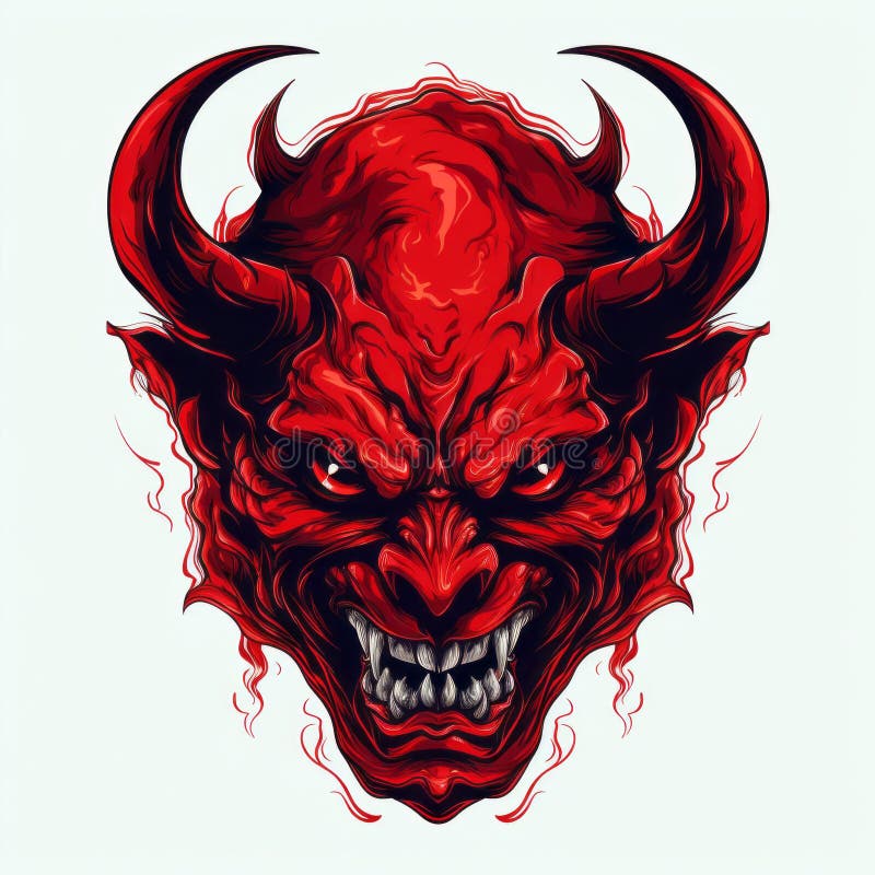 Sharp and Edgy Devil Head Art Illustration on White Background Stock ...