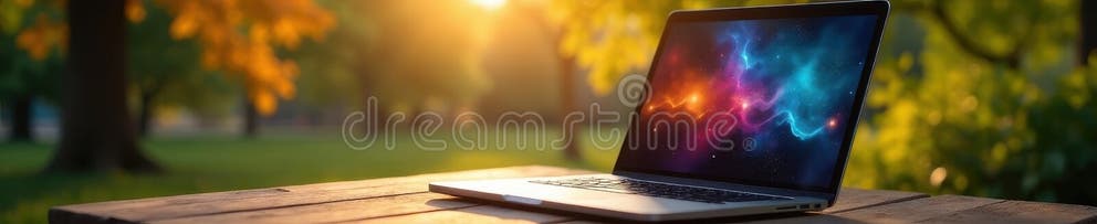 Sharp Focus on Laptop Screen, Older Professional Working Outdoors ...