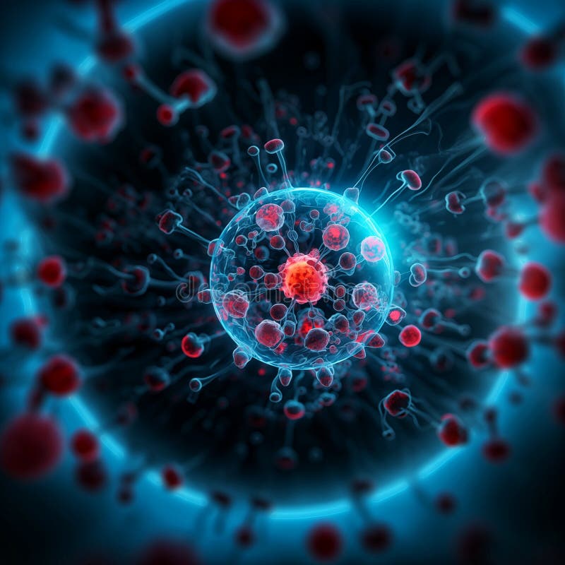 Sharp Focus Organic Blue Red Cell Membrane with Outer Blurred Edges ...