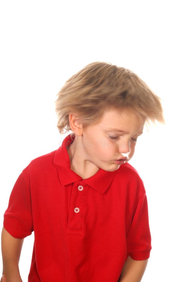 Sharp Focus on Shirt, Child Shaking His Head Stock Photo - Image of ...