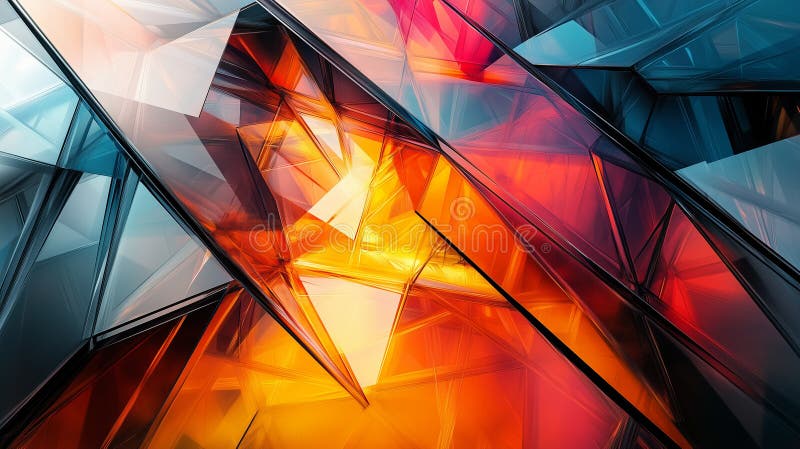 Sharp Geometric Abstract with Bold Glass-Like Elements and Warm Colors ...