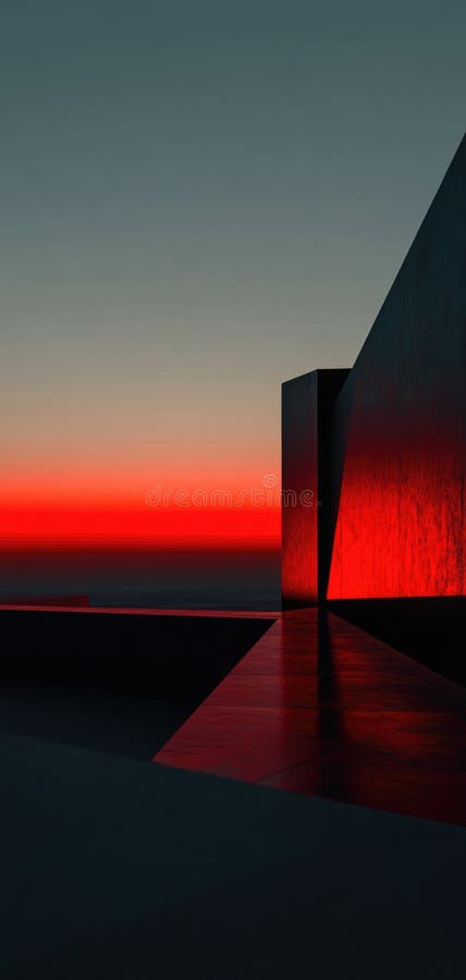 Sharp Geometric Shapes with Dark Red Shadows Against a Night Sky Create ...