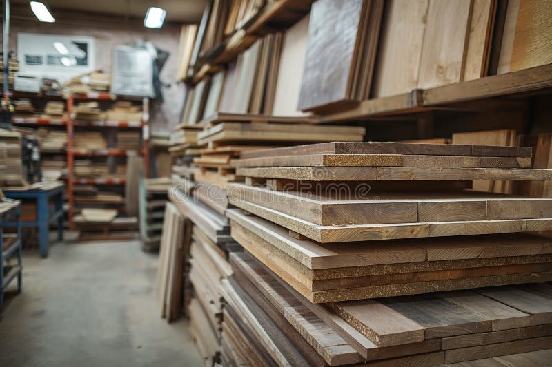 Stacked Lumber in a Woodworking Shelf Stock Image - Image of manufacture, material: 324651599