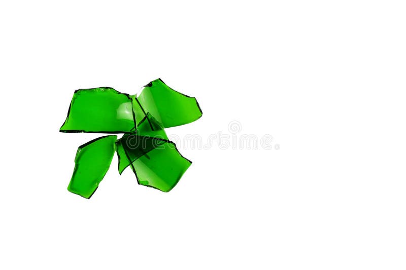 Sharp and Jagged Pieces of Broken Green Glass Cut Out on a White ...