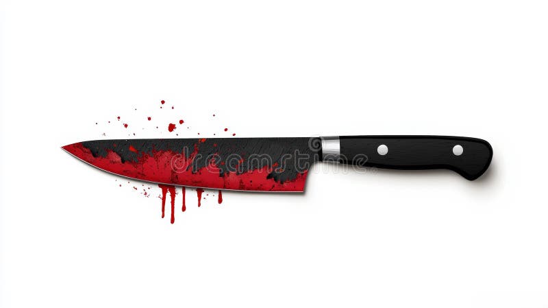 Sharp Kitchen Knife with Blood Splatter on a White Isolated Background ...