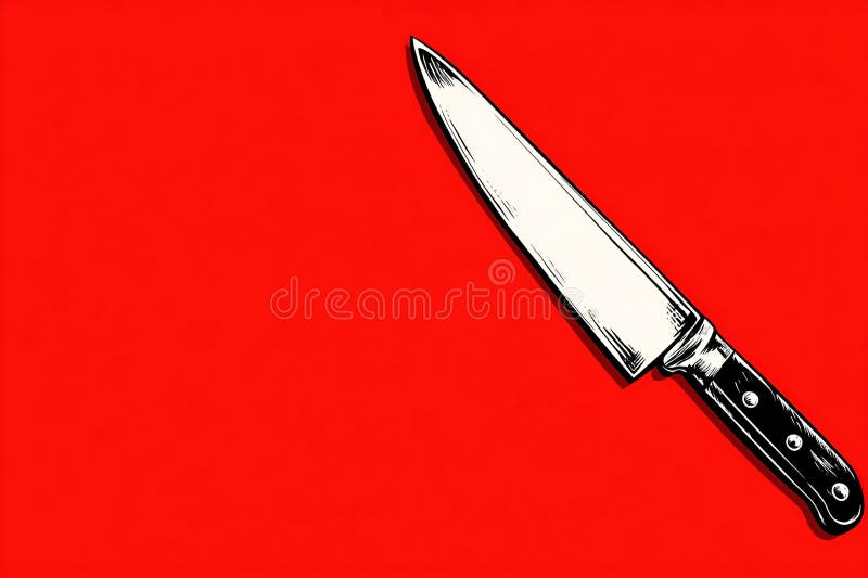 Sharp Kitchen Knife Placed Against a Vibrant Red Background Creating a ...