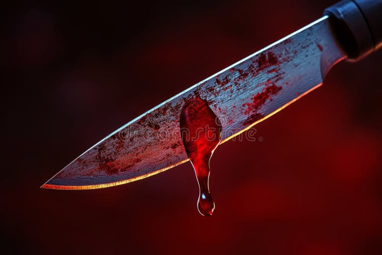 Sharp Knife Dripping Blood, Creating a Dramatic and Disturbing Scene ...