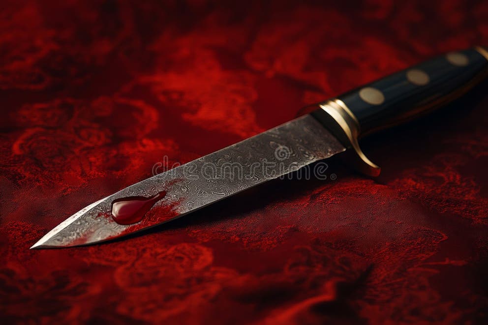 Sharp Knife Dripping Blood, Creating a Dramatic and Disturbing Scene ...