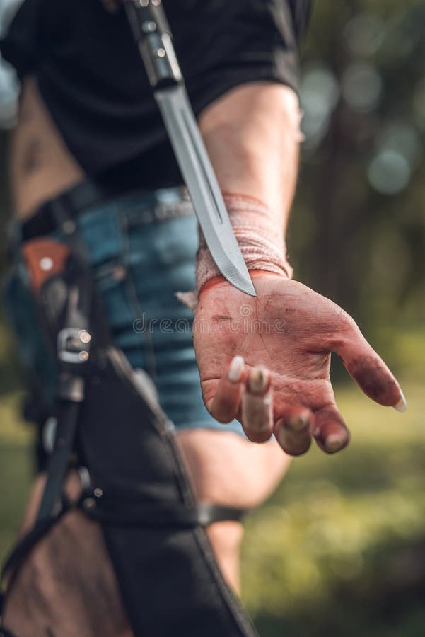 Sharp Knife in Female Hand at Outdoor Stock Photo - Image of adult ...