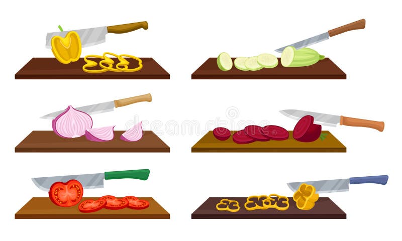 Sharp Knives with Wooden Handle Chopping and Slicing Vegetables on ...