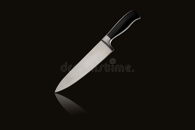 Sharp Large Kitchen Knife with Handle on Black Isolated Background ...