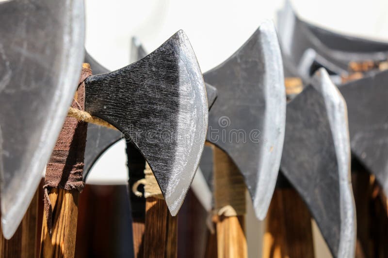 Sharp Metal Axes on the Counter Stock Image - Image of sharp, history ...