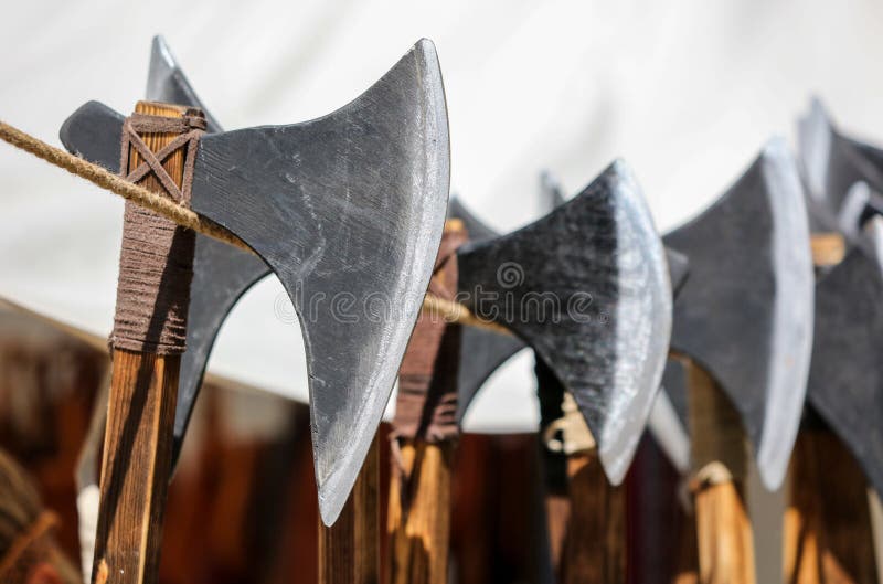 Sharp Metal Axes on the Counter Stock Image - Image of design, metallic ...