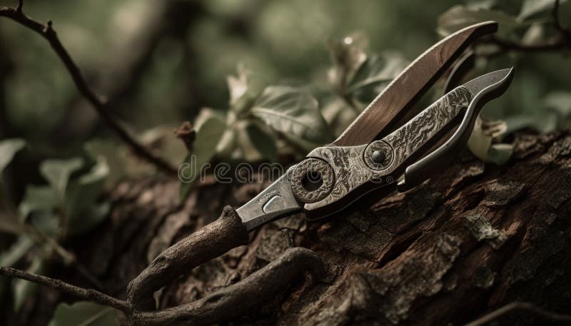 Sharp Metal Blade Cuts through Forest Branch Generated by AI Stock ...