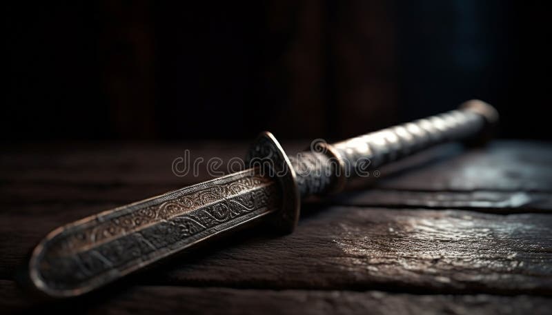Sharp Metal Blade on Old Wooden Handle Generated by AI Stock ...