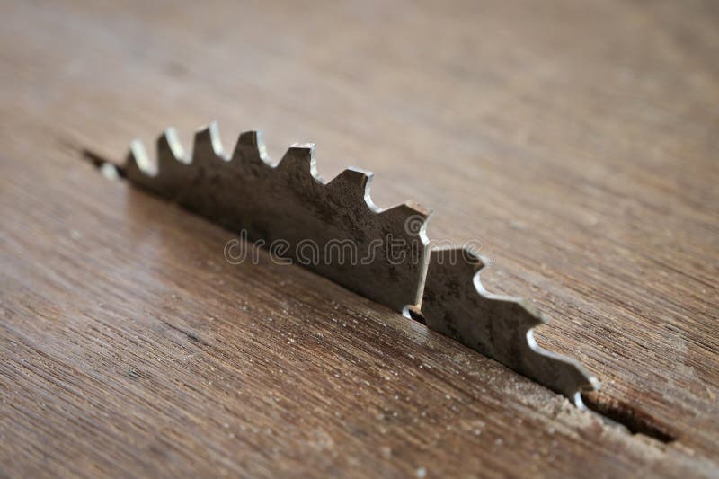 Sharp Metal Saw on Wood Plank Texture Background, Construction Machine ...
