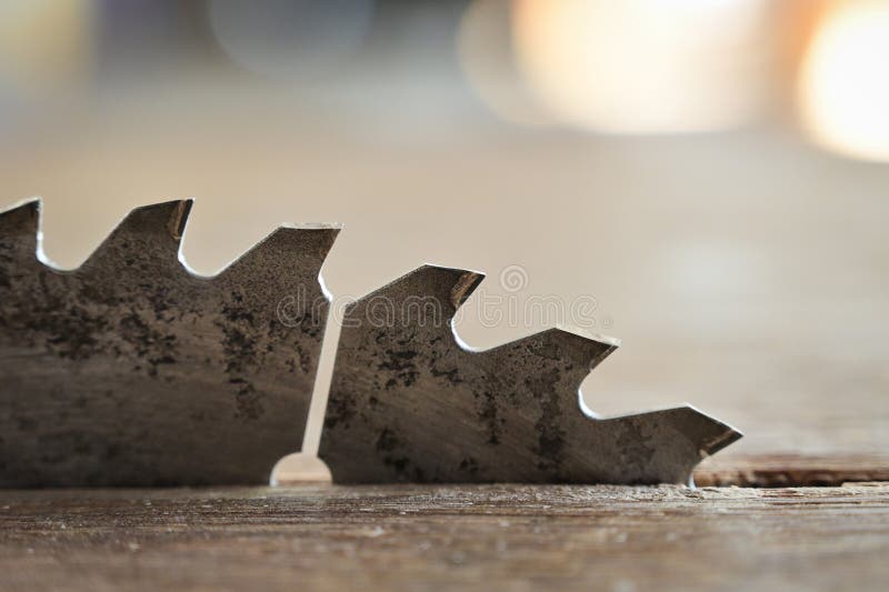 Sharp Metal Saw on Wood Plank Texture Background, Construction Machine ...