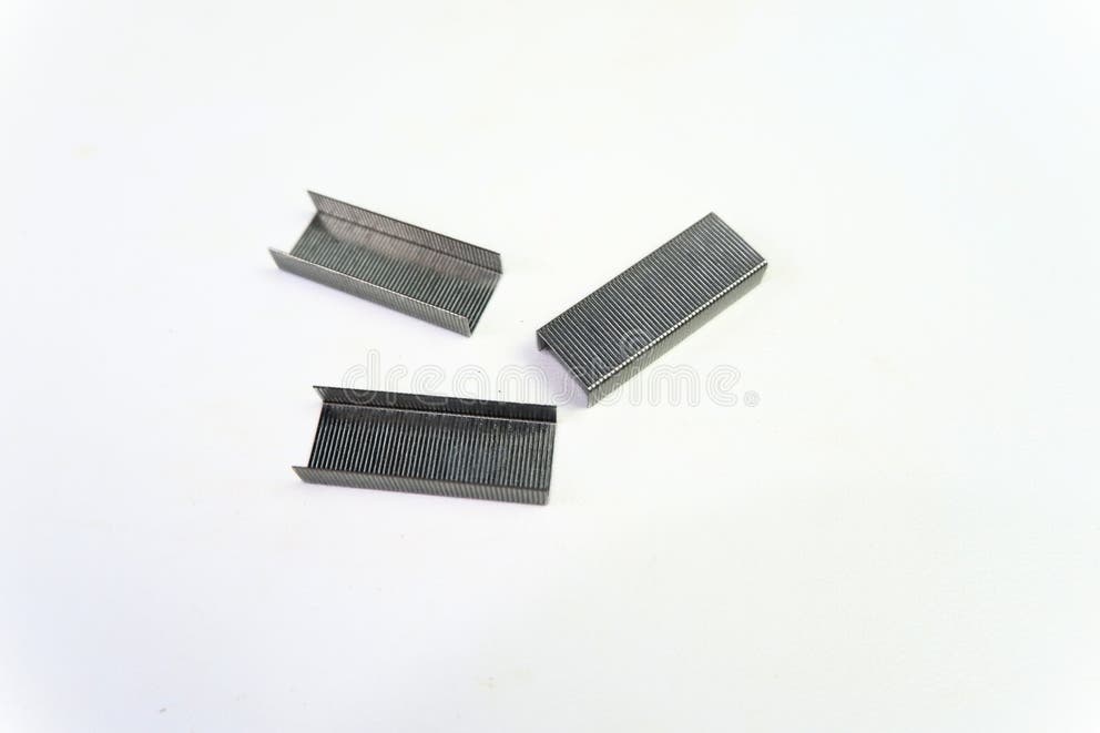 Sharp Metal Stapler Refill on White Stock Photo - Image of table, paper ...