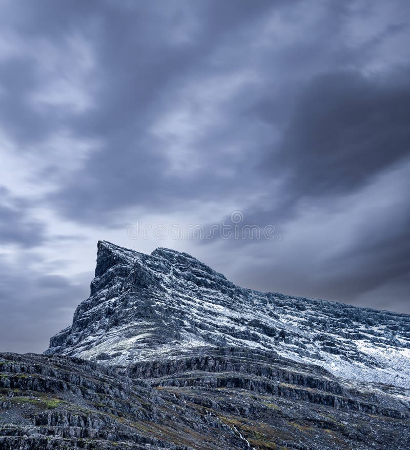 Sharp Mountain Peak Under Cloudy Sky on Winter Stock Image - Image of ...