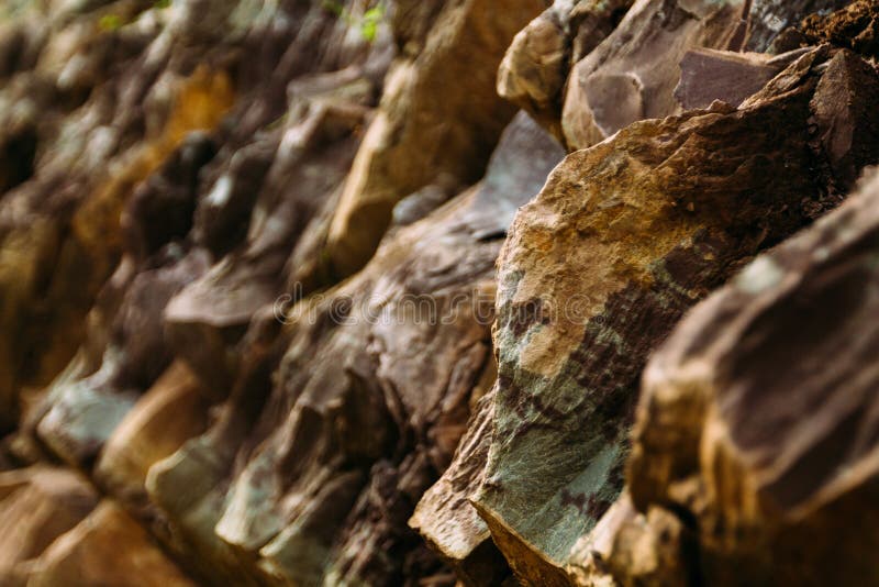Sharp Mountain Rocks by the River. Many Layers of Stone Stock Image ...