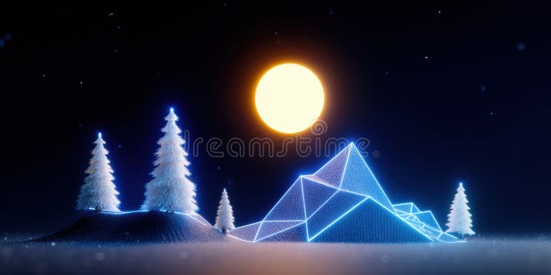 Sharp Mountain Silhouette Under a Bright Full Moon in a Dark Night Sky ...