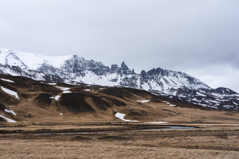 Sharp Mountain Tops in North Iceland Stock Photo - Image of house ...