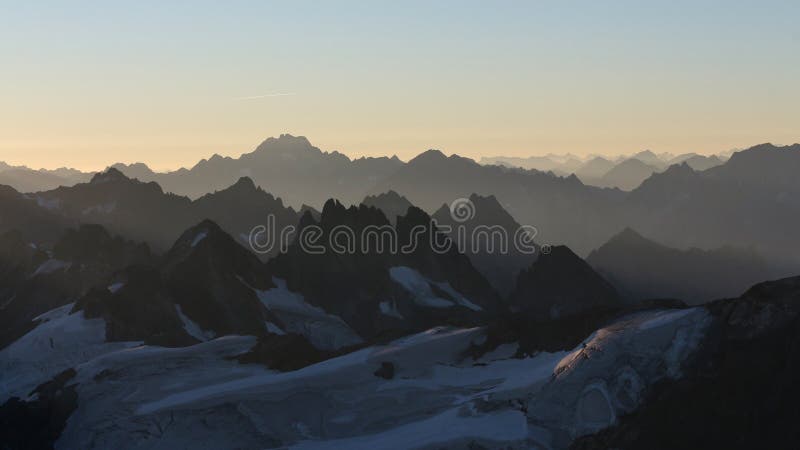 Sharp Mountain Ridges and Valleys at Sunrise. View from Mount Titlis ...