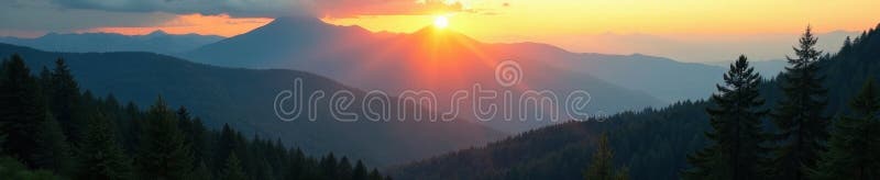 Sharp Peaks, Dense Forest, Sun Rays Breaking through, Rocky, Vector ...