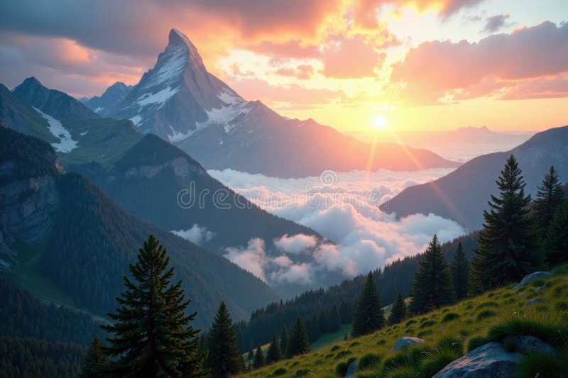 Sharp Peaks Pierce Clouds, Sun Illuminates Valley Below, Wild, Dramatic ...