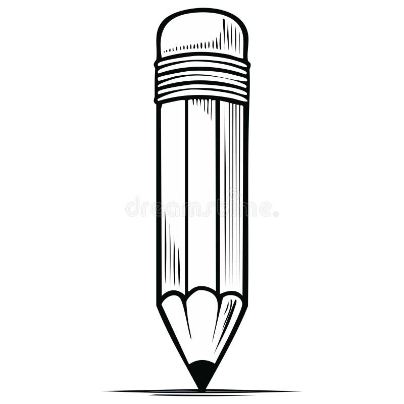 Sharp Pencil Drawing with Eraser and Shading Lines Iconic Writing Tool ...