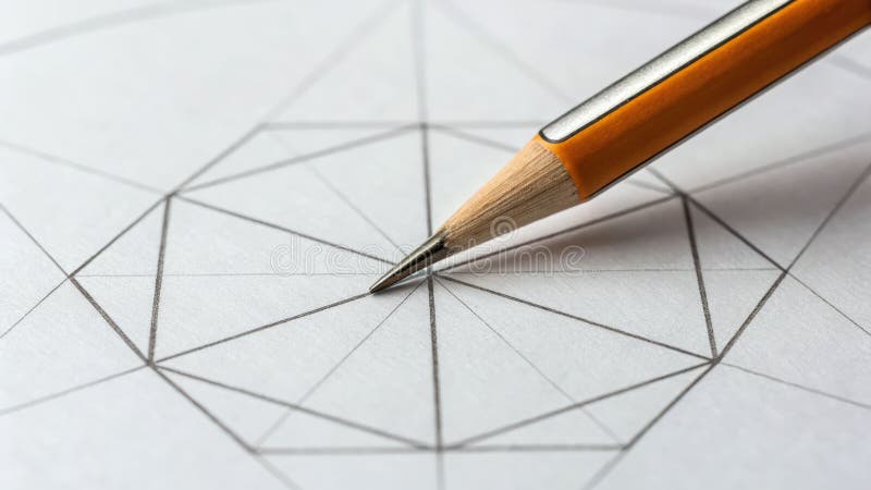 Sharp Pencil Drawing Precise Decagon with Geometric Lines on White ...