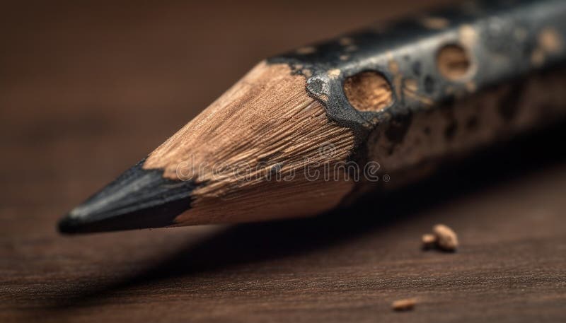 Sharp Pencil Tip on Wooden Desk Surface Generated by AI Stock Image ...