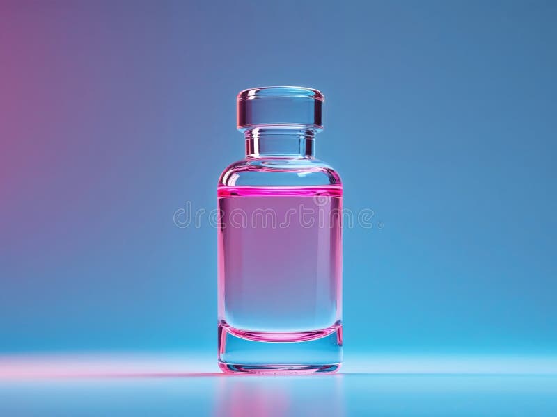Sharp Picture of Bottle of Pink Liquid Sits on a Blue Background Stock ...